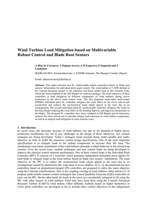 Pdf Wind Turbine Load Mitigation Based On Multivariable Robust