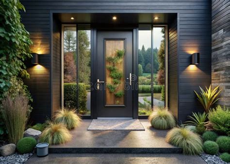 Artistic Black Front Door Of A Modern Home Double Exposure Photography