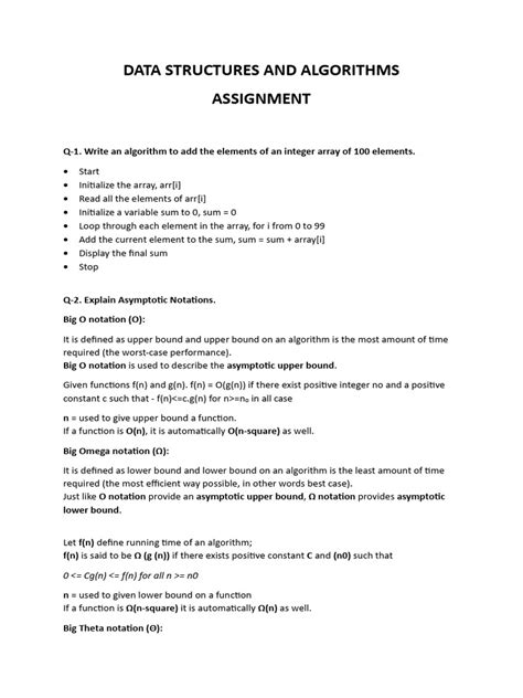 Data Structures And Algorithms Assignment Pdf Algorithms And Data