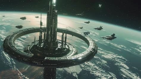 Futuristic Space Station Orbiting Earth Premium Ai Generated Image