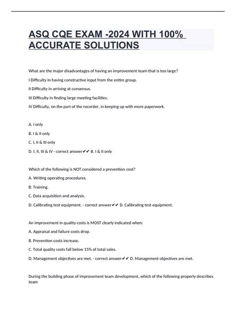 Asq Cqe Exam 2024 With 100 Accurate Solutions Asq Stuvia Us