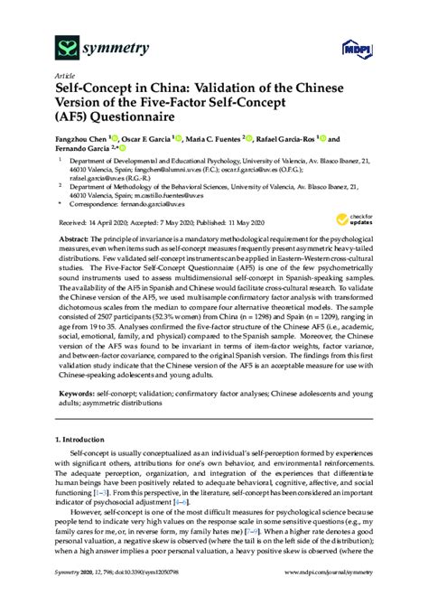 Pdf Self Concept In China Validation Of The Chinese Version Of The Five Factor Self Concept