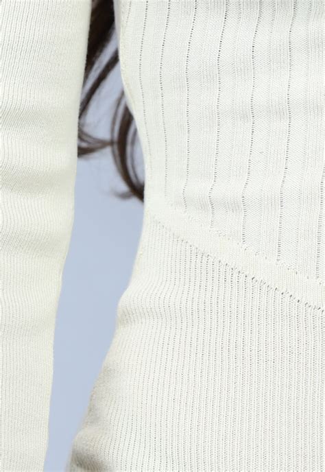 Crème Rib Bodycon Midi Jurk met Lange Mouwen Uwantisell nl