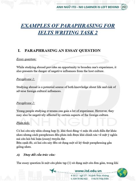 Examples Of Paraphrasing For Ielts Writing Task 2 Pdf
