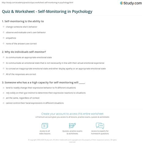 Quiz And Worksheet Self Monitoring In Psychology