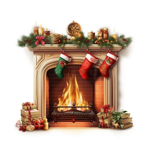 Premium Ai Image Christmas Day Stocking Fire Place Isolated