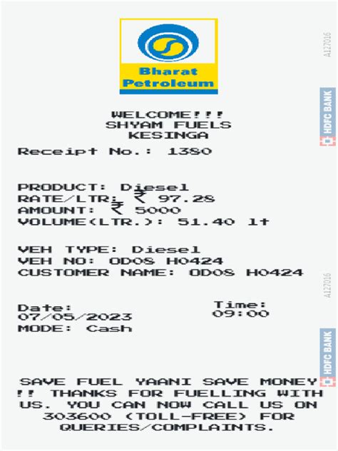 Diesel Bill Format Pdf