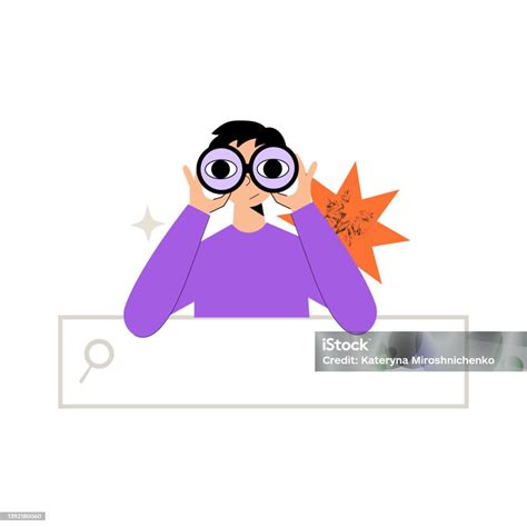 인간은 쌍안경을 통해 쌍안경을 들여다보고 쌍안경으로 관찰하고 있습니다 검색을 위한 컨셉 벡터 일러스트레이션 정보 또는 사람 검색 모니터링 검색 감시 감시 쌍안경에 대한 스톡