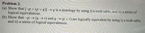 Solved Problem A Show That P Pq Q Is A Tautology Chegg