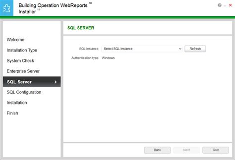 WebReports Installer SQL Server Page