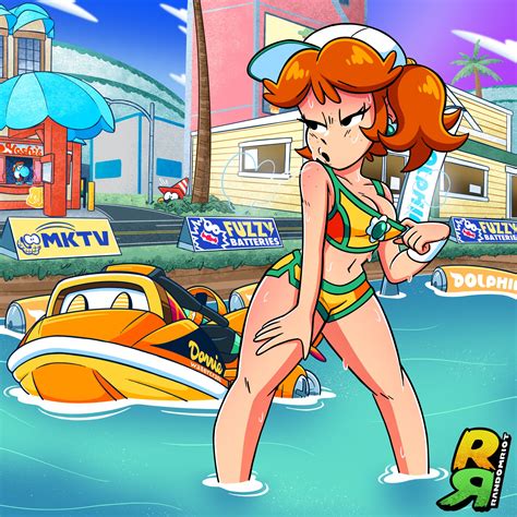 Princess Daisy Princess Daisy Light Blue Yoshi And Fuzzy Mario And 2 More Drawn By