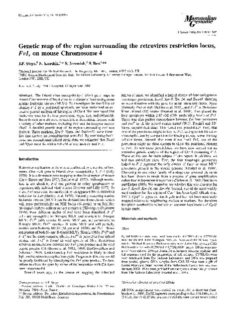 Pdf Genetic Map Of The Region Surrounding The Retrovirus Restriction