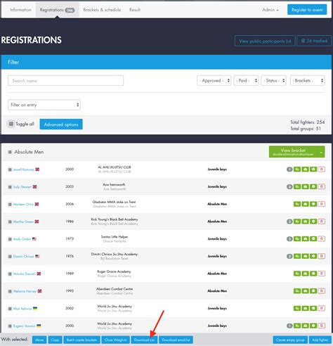 Download Registrations As A Csv File Smoothcomp Knowledge Base
