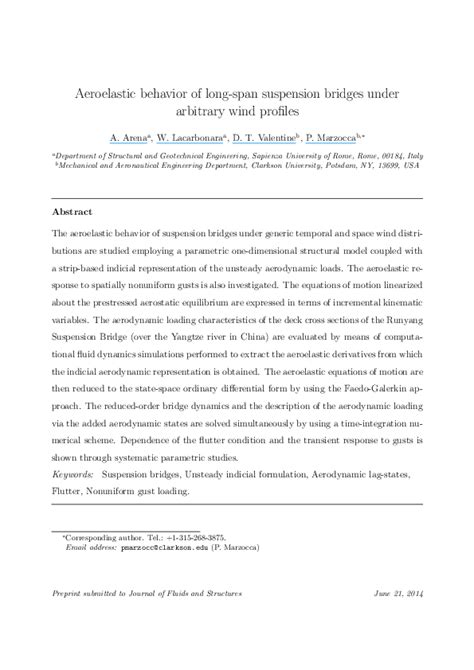 Pdf Aeroelastic Behavior Of Long Span Suspension Bridges Under Arbitrary Wind Profiles