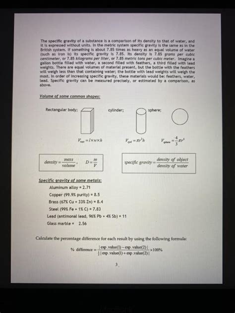 Solved C Using The Density Formula Calculate The Density Chegg Com