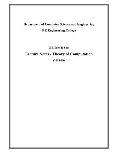 TOC Lecture Notes Theory Of Computation Studocu