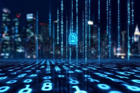 Digital Cityscape Security Data Streams Urban Backdrop Digital Lock