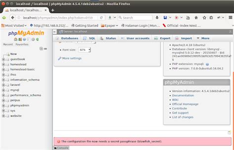 phpmyadmin error log the configuration file now needs a secret