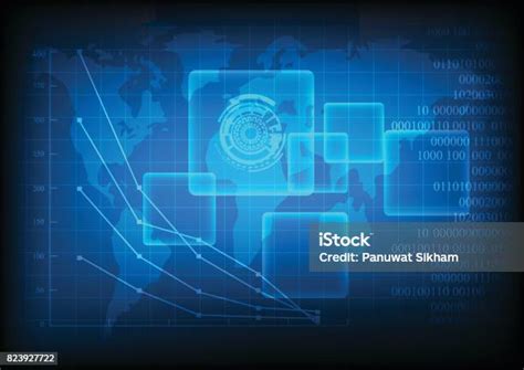 추상 세계 선 기술 비즈니스 그래프 파란색 배경 벡터 일러스트 레이 션 Cpu에 대한 스톡 벡터 아트 및 기타 이미지 Cpu It 지원 개념 Istock