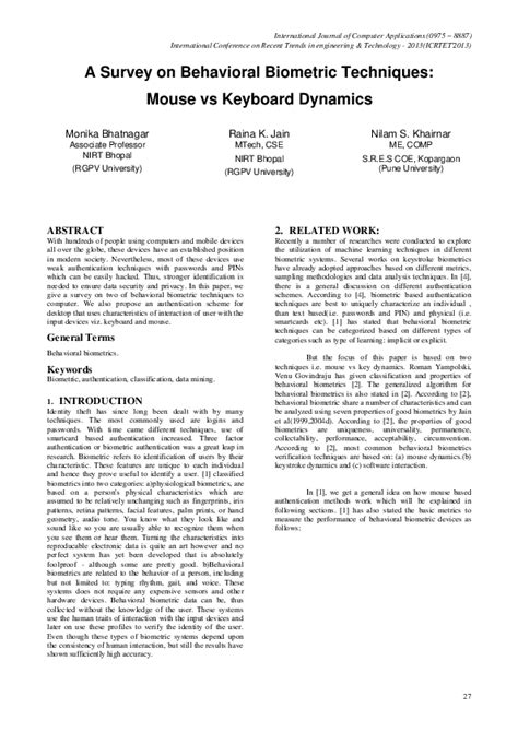 Pdf A Survey On Behavioral Biometric Techniques Mouse Vs Keyboard