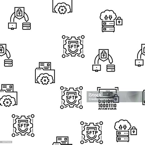 Ssh Sftp File Transfer Protocol Icons Set Vector Stock Illustration