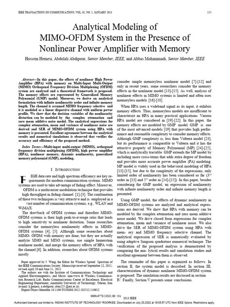 Analytical Modeling Of Mimo Ofdm System In The Presence Of Nonlinear