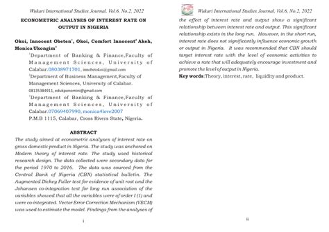 Pdf Econometrics Analyses Of Interest Rate On Output Growth In Nigeria