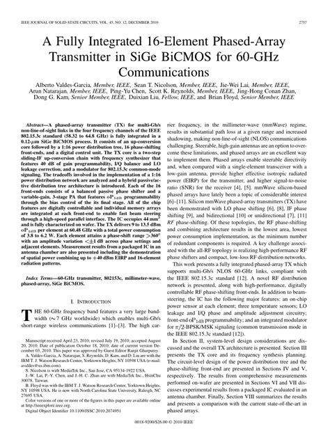 Pdf A Fully Integrated 16 Element Phased Array Transmitter In Sige Bicmos For 60 Ghz