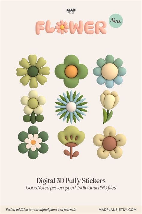 Flower Deco 3d Digital Planner Stickers Pinterest