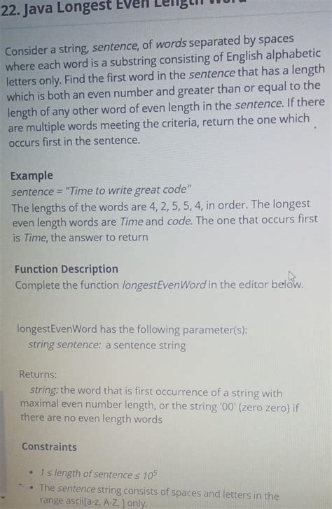 Java Longest Evenconsider A String Sentence Of