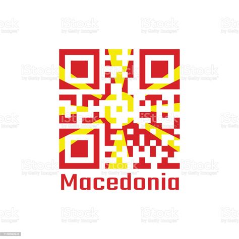 Qr 코드는 마케도니아 플래그의 색을 설정합니다 와 8 확대 가장자리에 센터에서 연장 빨간 분야에 노란 태양 0명에 대한 스톡