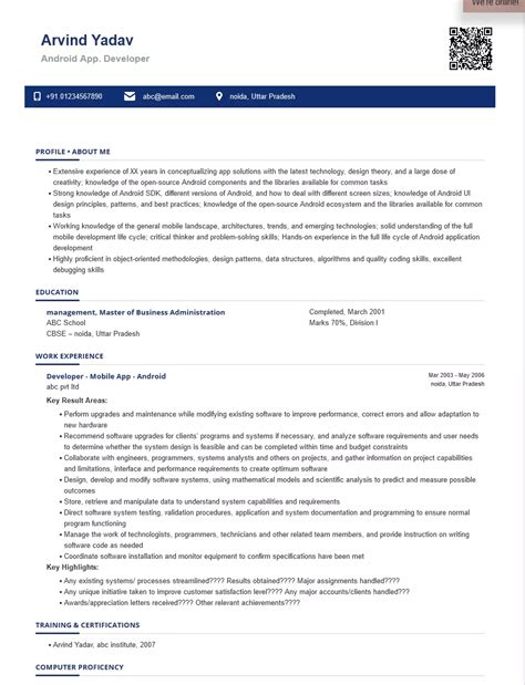 Developer Mobile App Android Resume Examples And Templates