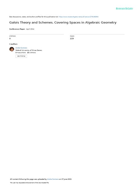 Galois Theory And Schemes Covering Spaces In Algebraic Geometry Pdf Field Mathematics