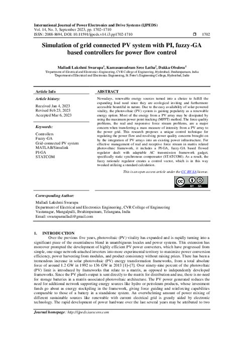 Pdf Simulation Of Grid Connected Pv System With Pi Fuzzy Ga Based Controllers For Power Flow