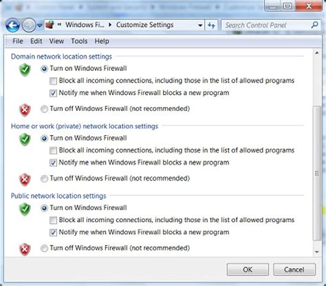 Windows 7 System Firewall Settings