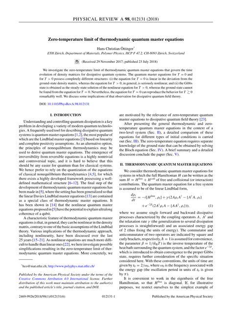 Zero Temperature Limit Of Thermodynamic Quantum Master Equations Docslib