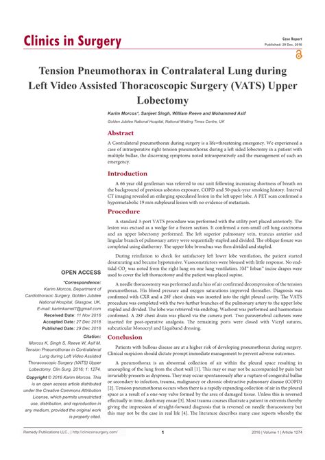 Tension Pneumothorax In Contralateral Lung During Left Video Assisted Thoracoscopic Surgery