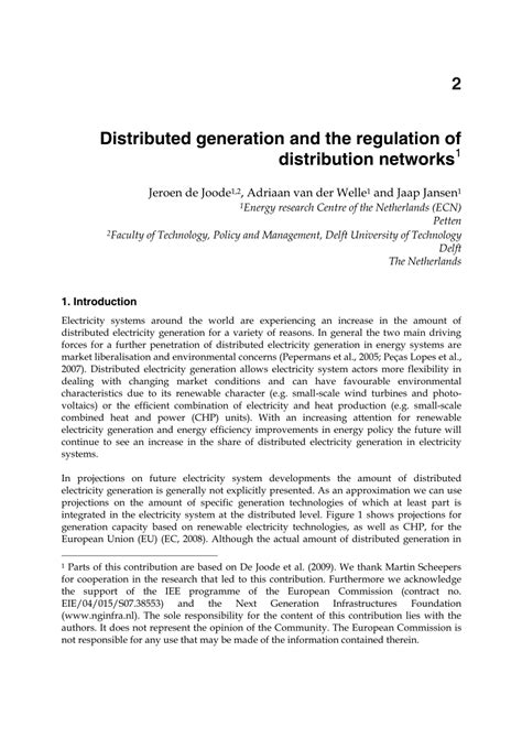 Pdf Distributed Generation And The Regulation Of Distribution Networks
