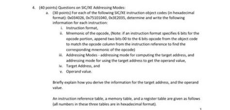 solved 4 40 points questions on sic xe addressing modes