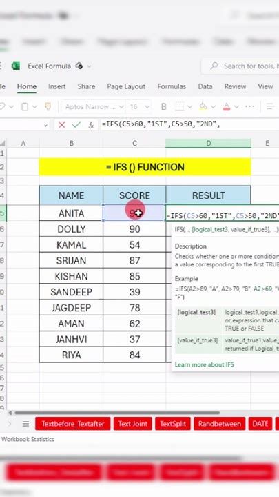 Ifs Function Short Excelformula Excel Shorts Youtube