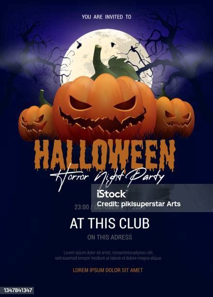 현실적인 할로윈 파티 포스터 템플릿 디자인 벡터 일러스트 가을에 대한 스톡 벡터 아트 및 기타 이미지 가을 거미 거미줄