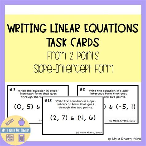 Writing Linear Equations In Slope Intercept Form From Two Points