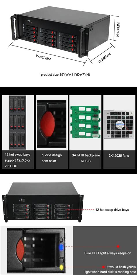 Nas Chassis 4u 19 Inch Rackmount 12 Bay Hot Swappable Server Storage