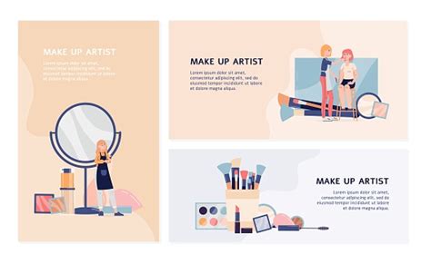 세트 메이크업 아티스트 서비스 프로모션 배너 플랫 만화 벡터 일러스트 개인 장식품에 대한 스톡 벡터 아트 및 기타 이미지