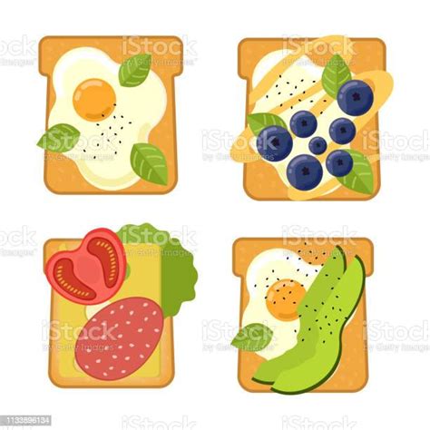 다른 재료와 샌드위치의 집합입니다 아보카도 살라미 치즈 연어 딸기와 토스트 무화과 건강 한 음식 벡터 일러스트입니다 건강한 생활방식에 대한 스톡 벡터 아트 및 기타 이미지