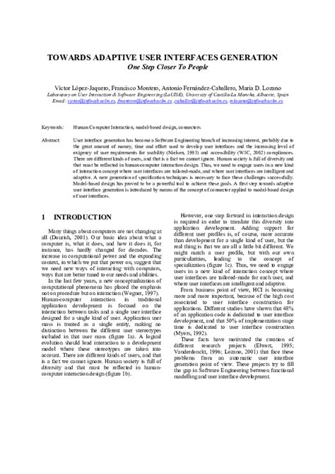 Pdf Adaptive User Interface Generation Using Model Based Design