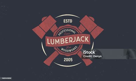 럼 버 재킷 빈티지 로고입니다 교차 축의 목공 상징 목공 빈티지 인쇄 술입니다 로고 포스터 템플릿입니다 그런 지 짜임새입니다 벡터 일러스트 레이 션 목재 재료에 대한 스톡