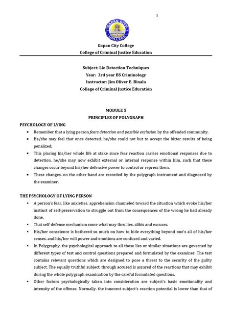 Lie Detection Techniques Lesson 5 Pdf Polygraph Fear