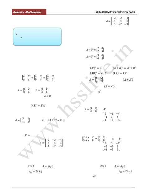 Hsslive Xii Maths Qb 03 Matrices Pdf Matrix Mathematics