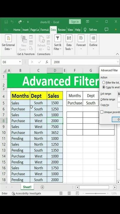 how to use advanced filter in excel microsoft excel tutorial shorts